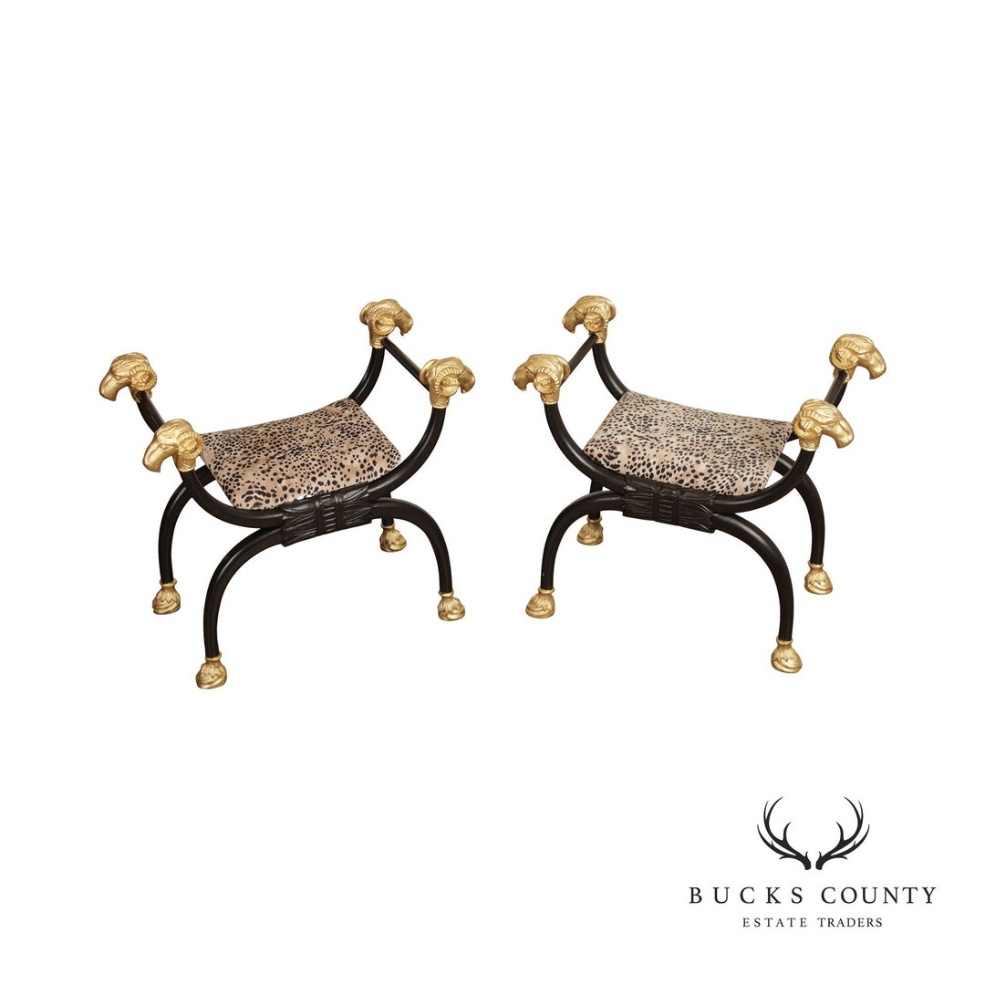 Regency Style Pair of Black and Gold Rams Head X-base Benches - Etsy