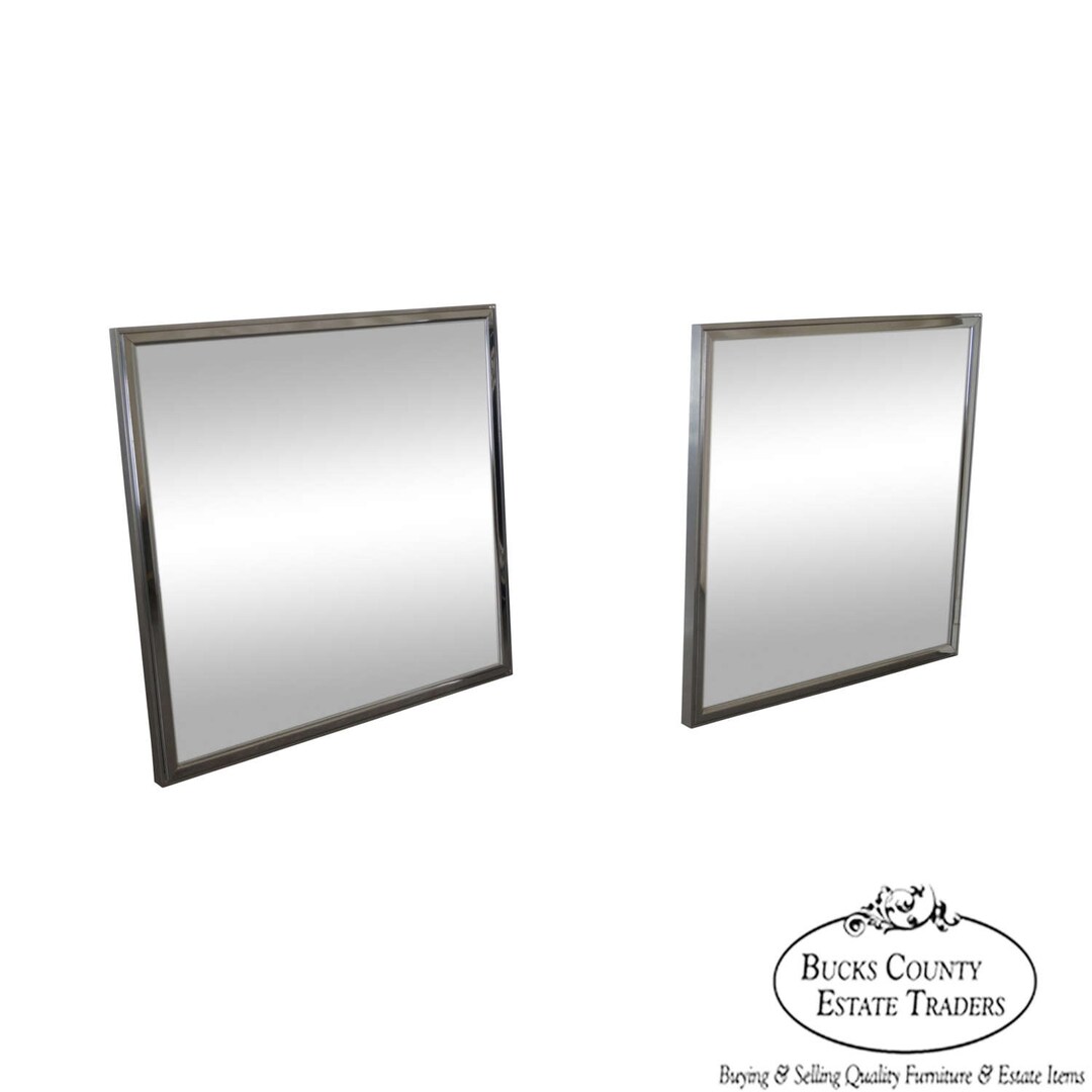 Mid Century Modern Pair of Square Chrome Frame Wall Mirrors by - Etsy
