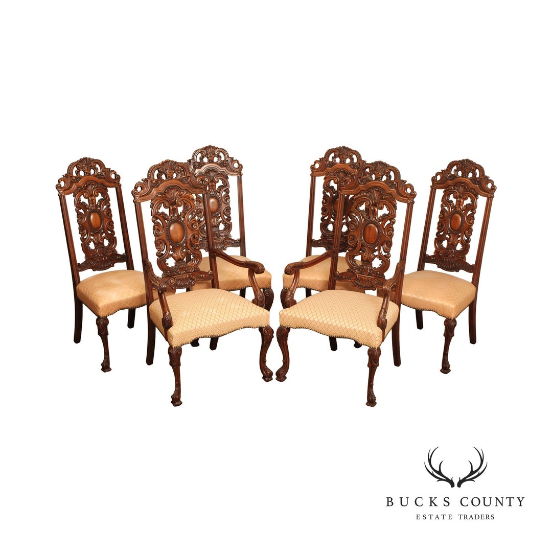 1920's Georgian Rococo Style Set of Six Carved Walnut Dining Chairs - Etsy