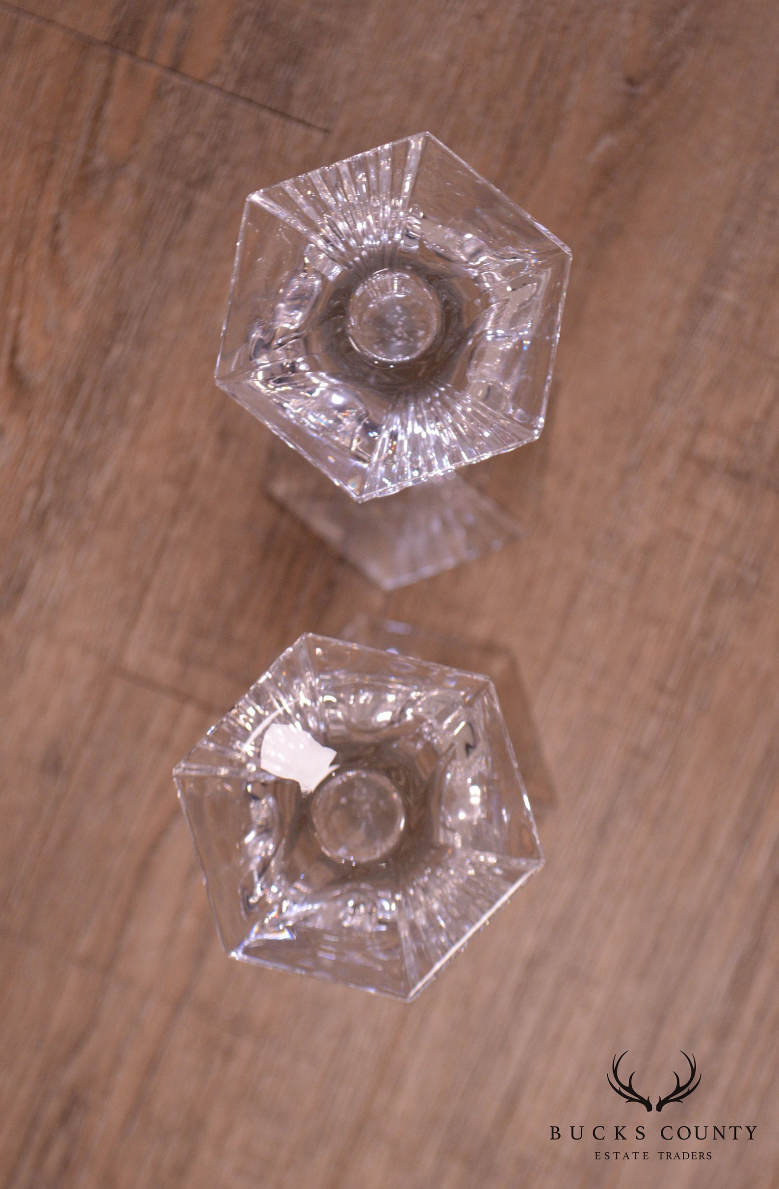 Pair of Crystal Hexagonal Column Candle Holders Flared Base & - Etsy