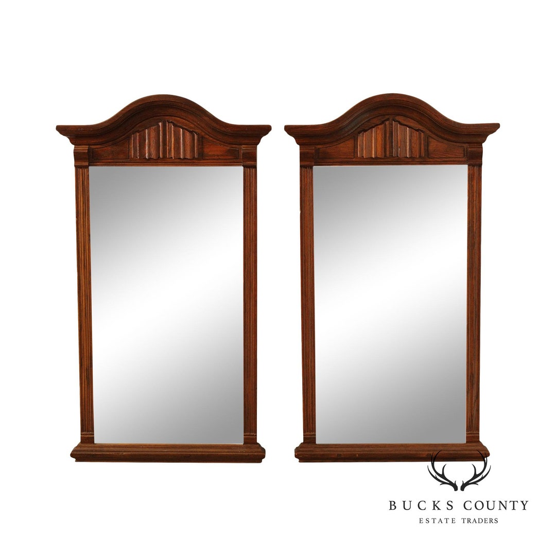 Ethan Allen Royal Charter Oak Vintage Jacobean Style Pair Wall Mirrors ...