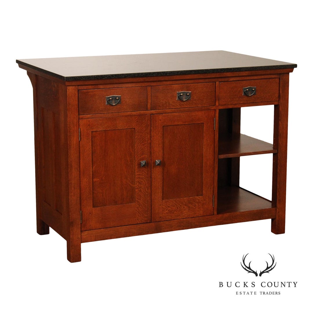 Stickley Mission Collection Granite Top Oak Kitchen Island - Etsy