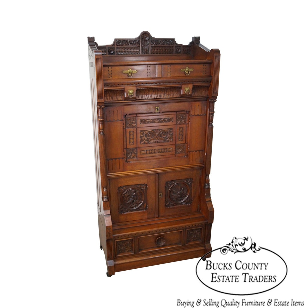 Daniel Pabst Victorian Aesthetic Walnut Secretaire Abattant Desk - Etsy
