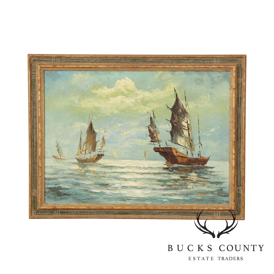 Chinese Trading Ships at Sea Original Painting by W. S. Chiang - Etsy