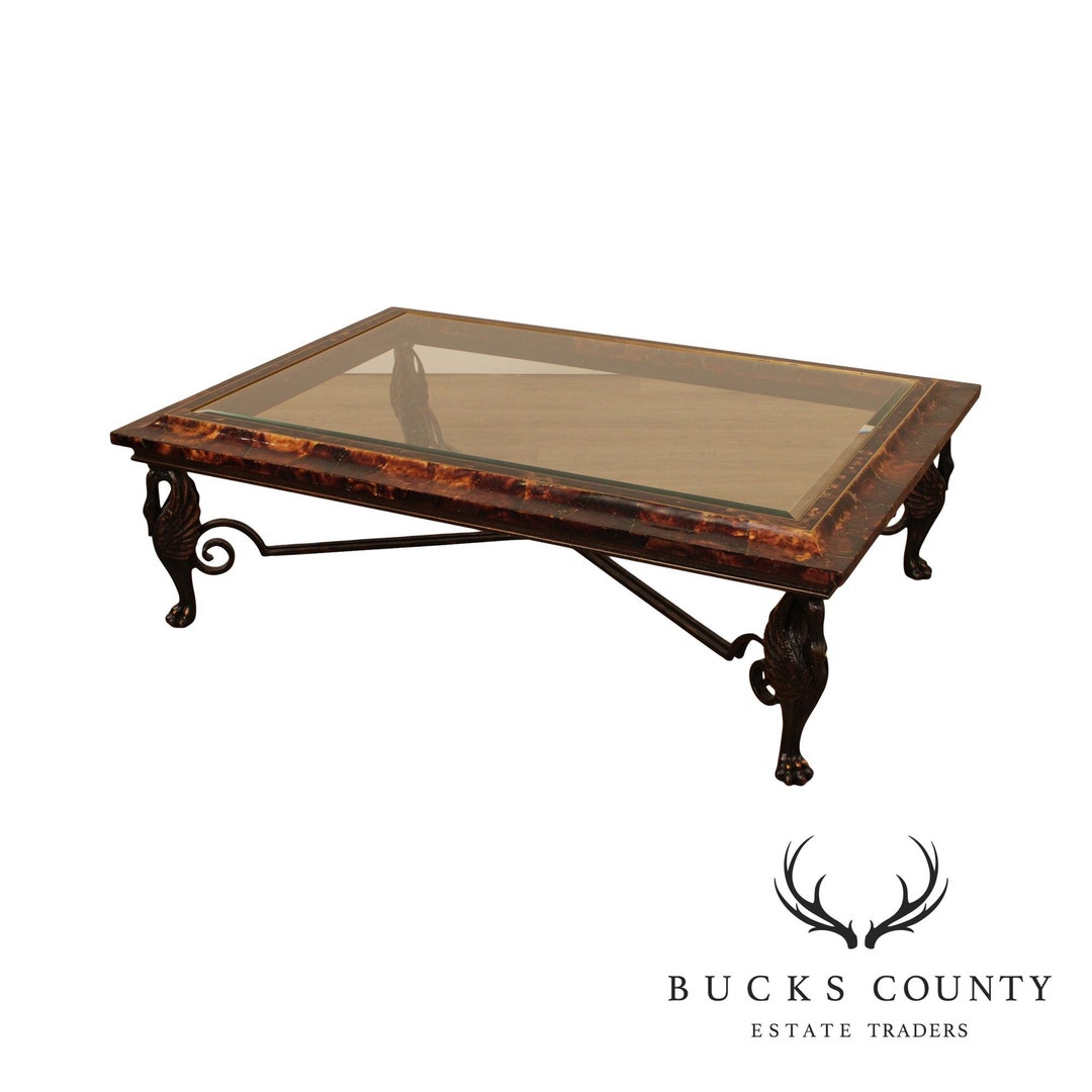 Maitland Smith Large Glass Top Faux Tortoise Shell Coffee Table, Bronze ...