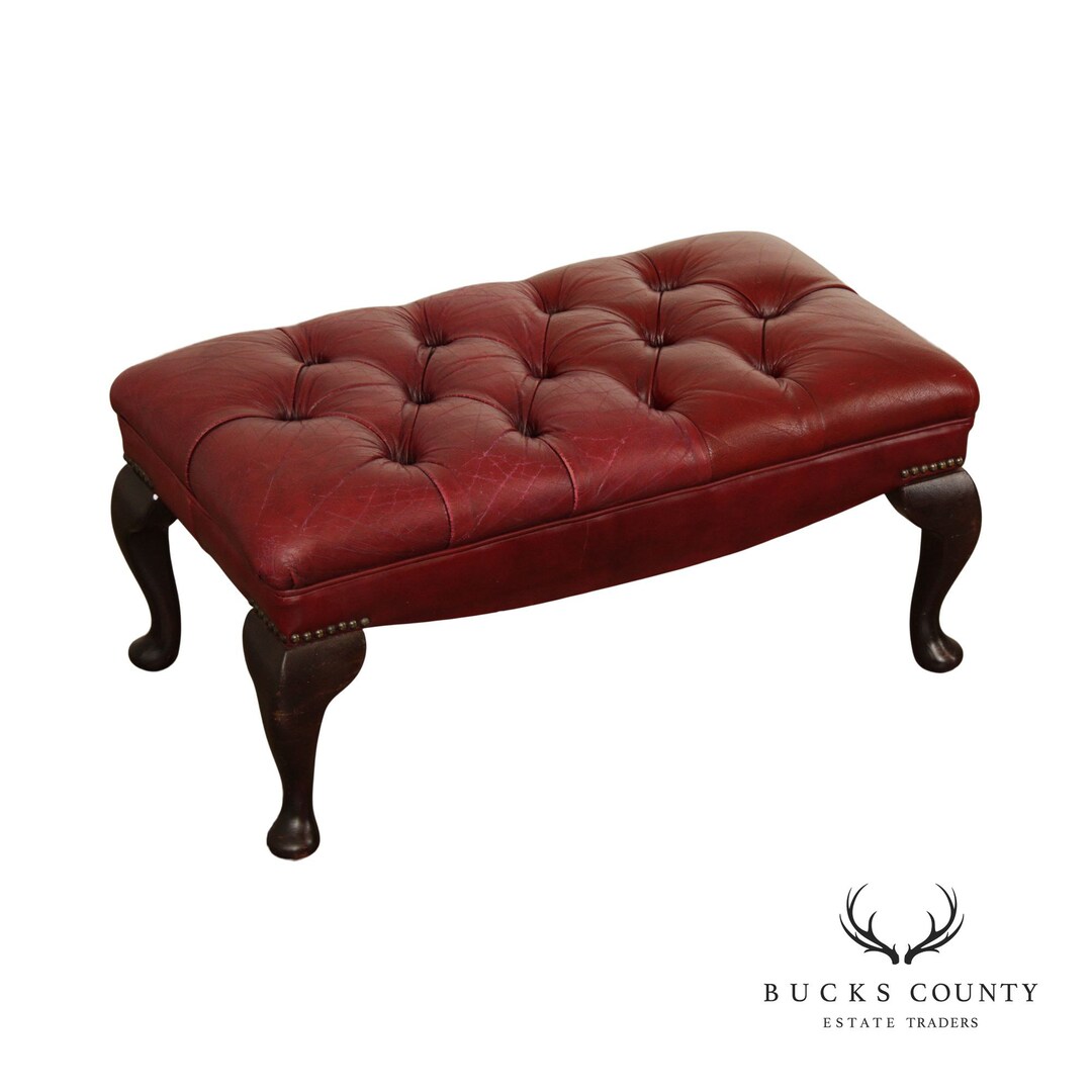 Georgian Style Tufted Red Leather Ottoman or Foot Stool - Etsy
