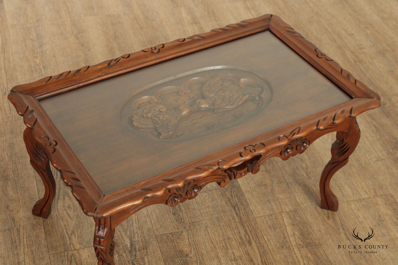 French Style Vintage Glass Top Carved Walnut Coffee Tray Table - Etsy