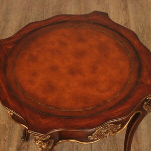 European Crossroads Renaissance Revival Style Leather Top Accent Table ...
