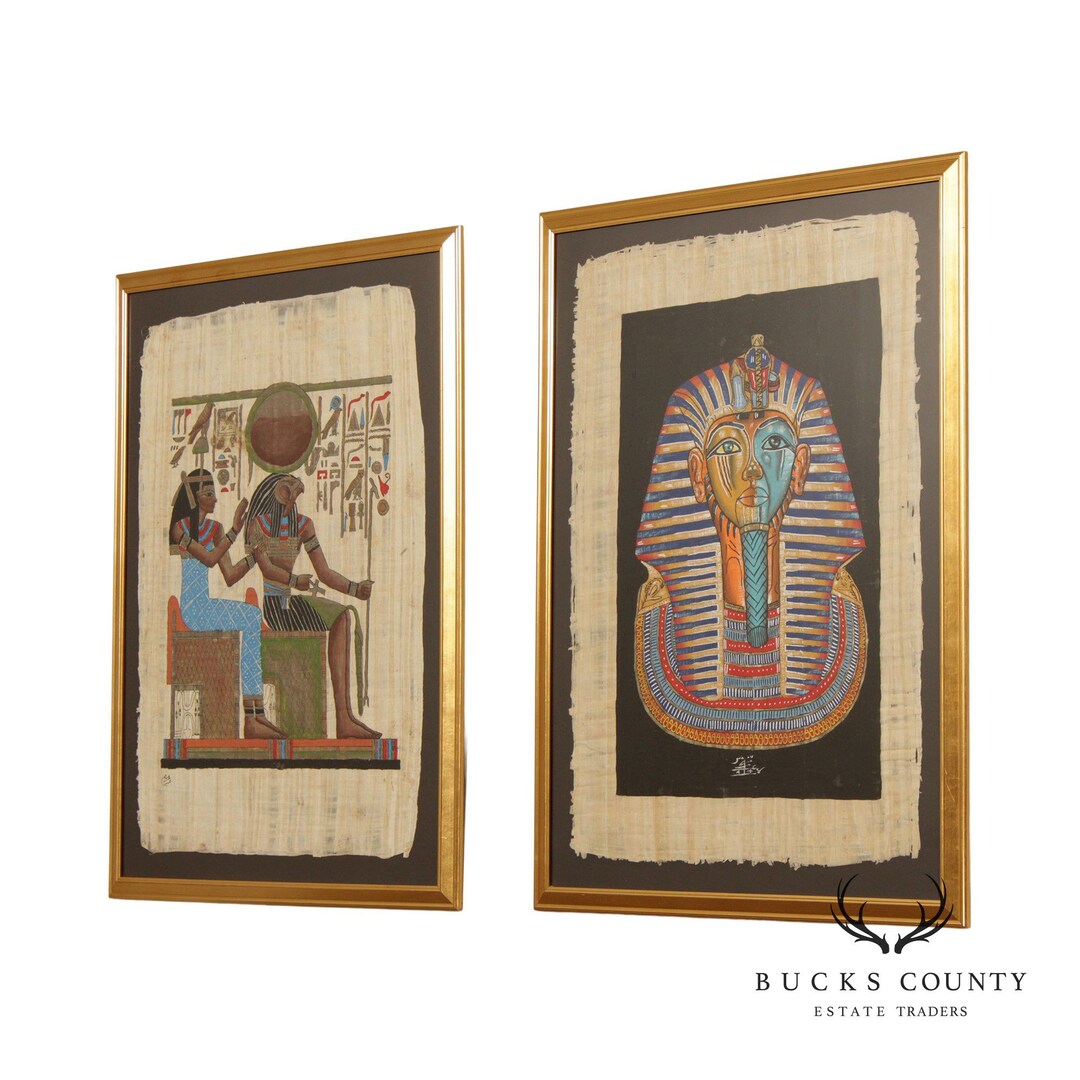 Vintage Pair Egyptian Paintings on Papyrus, Custom Framed - Etsy