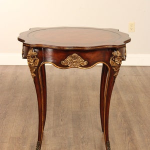 European Crossroads Renaissance Revival Style Leather Top Accent Table ...