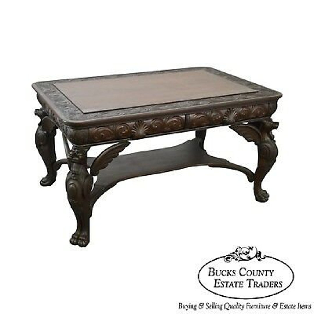 Horner Antique Carved Standing Winged Griffin Library Table Desk - Etsy
