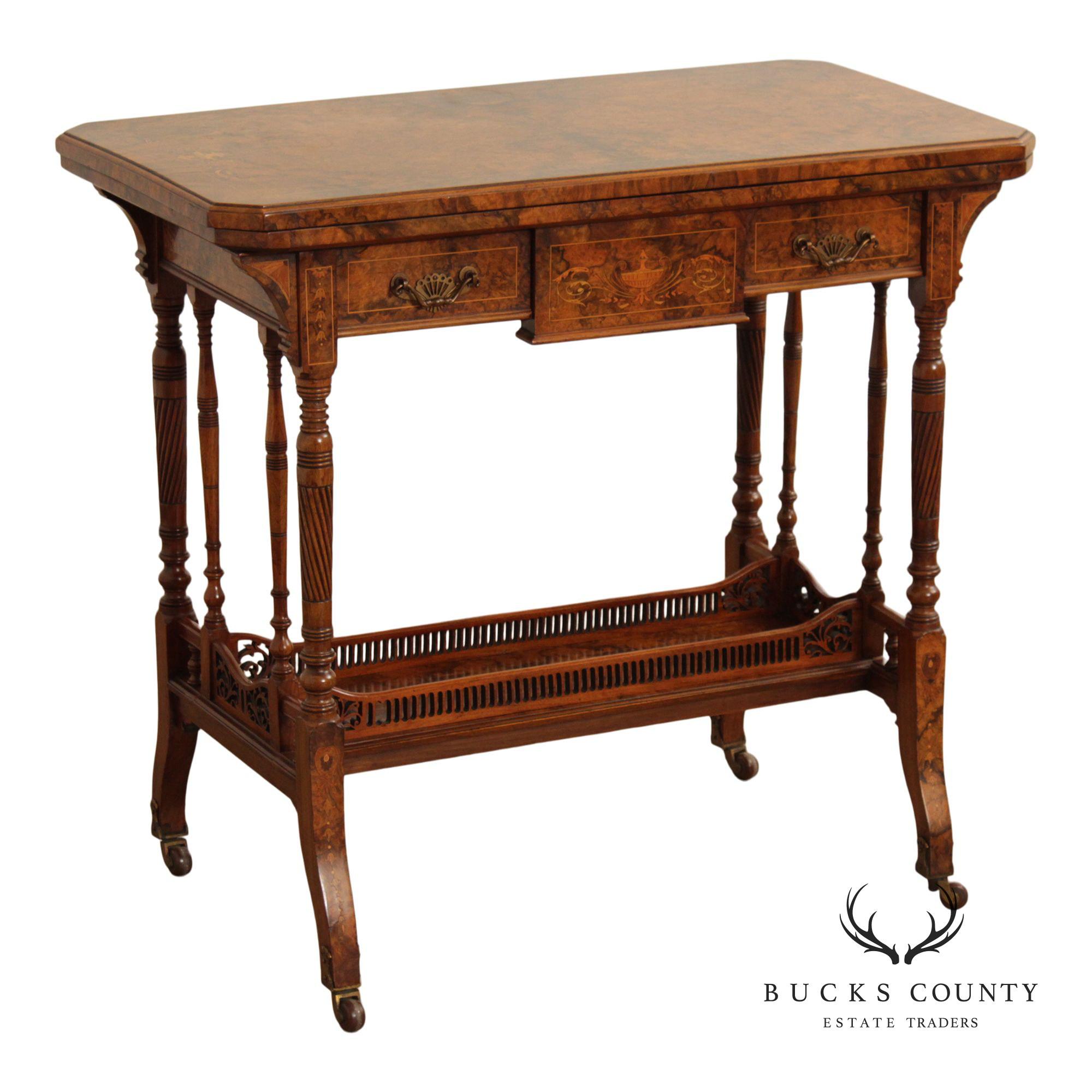 Antique English Burl Walnut Inlaid Games Table - Etsy
