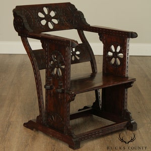 Italian 15th Century Revival Low Wooden Arm Chair - Etsy