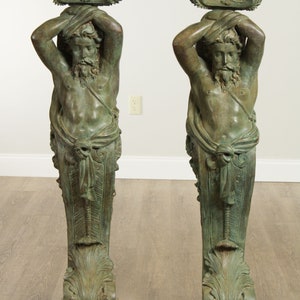 Bronze Marble Top Pair "telamon" Greek God Statues, 48" Pedestals - Etsy