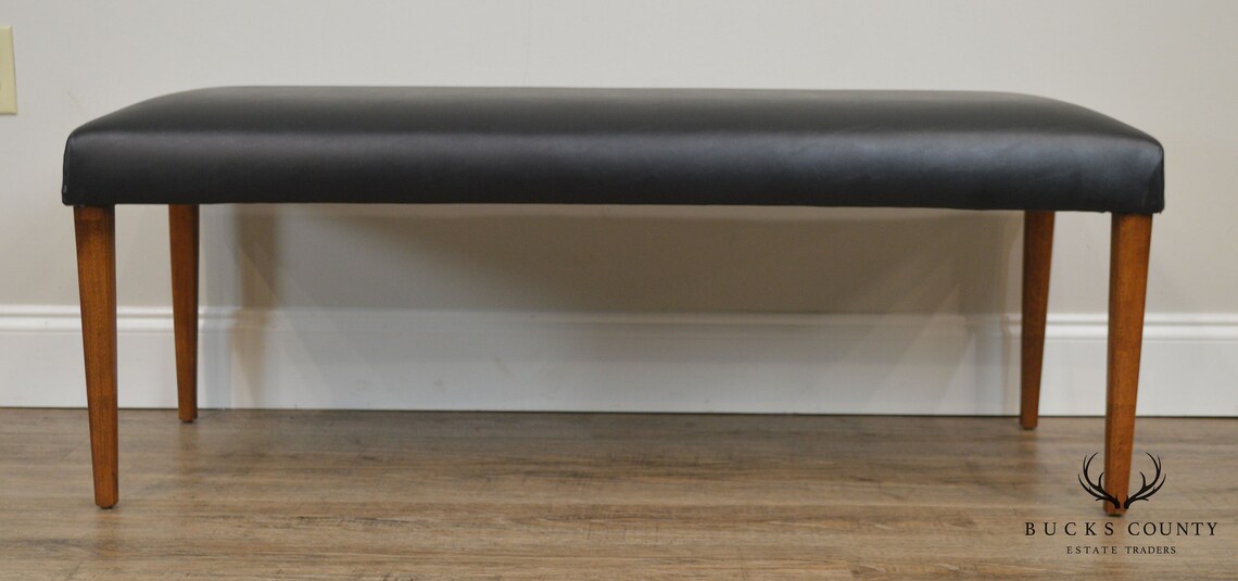 Danish Modern Mid Century Black Vinyl Seat Bench | Etsy