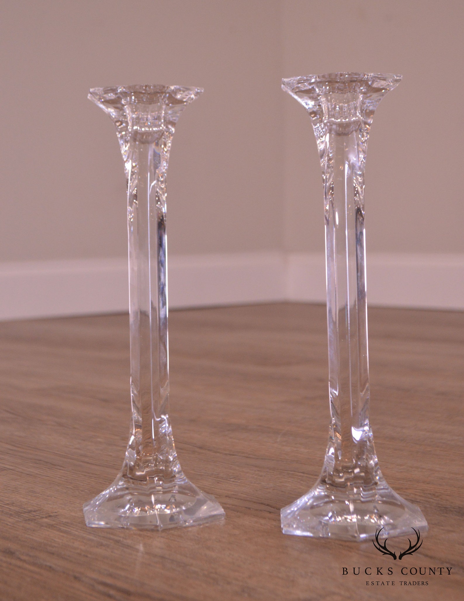 Pair of Crystal Hexagonal Column Candle Holders Flared Base & - Etsy