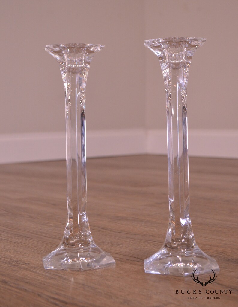 Pair of Crystal Hexagonal Column Candle Holders Flared Base & - Etsy