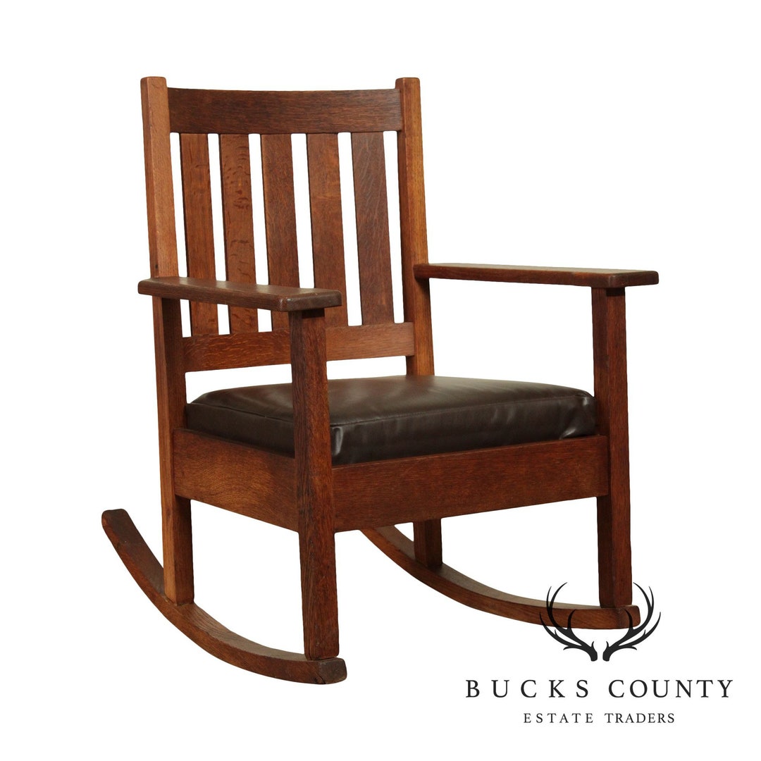 Stickley Brothers Antique Mission Oak Leather Seat Rocker - Etsy