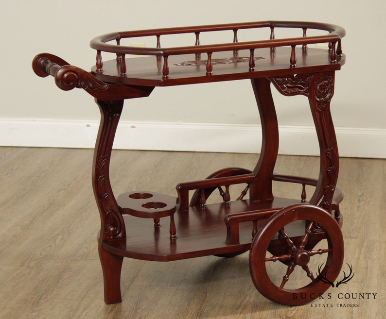 Vintage Solid Mahogany Wood Carved Tea Cart - Etsy
