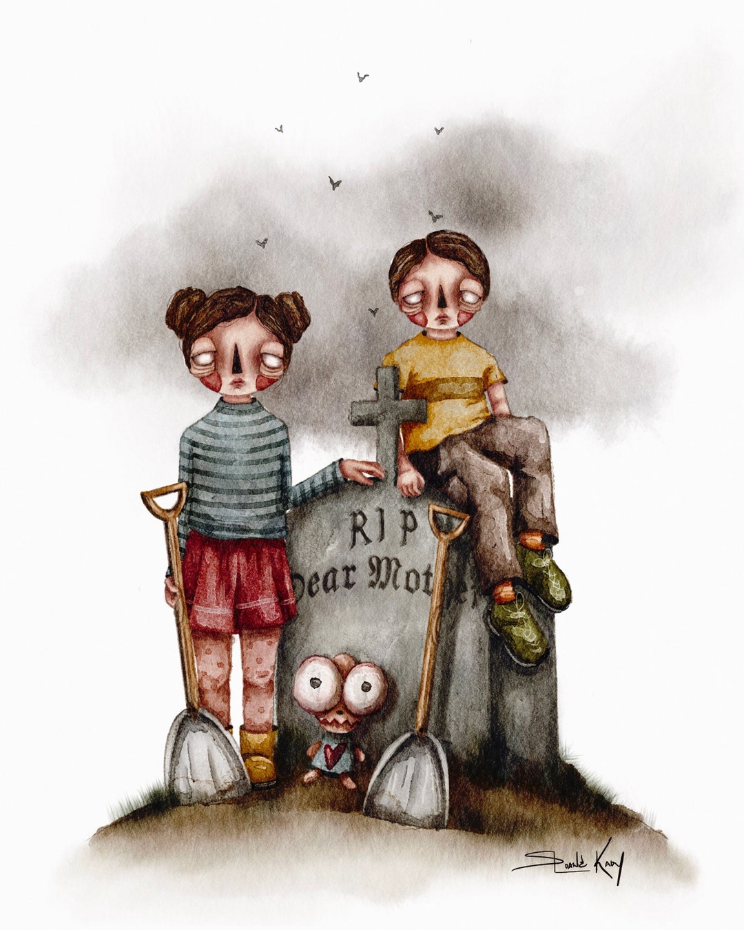 Grave Diggers Print, Dark Art, Storybook Art, Watercolor, Art Print ...