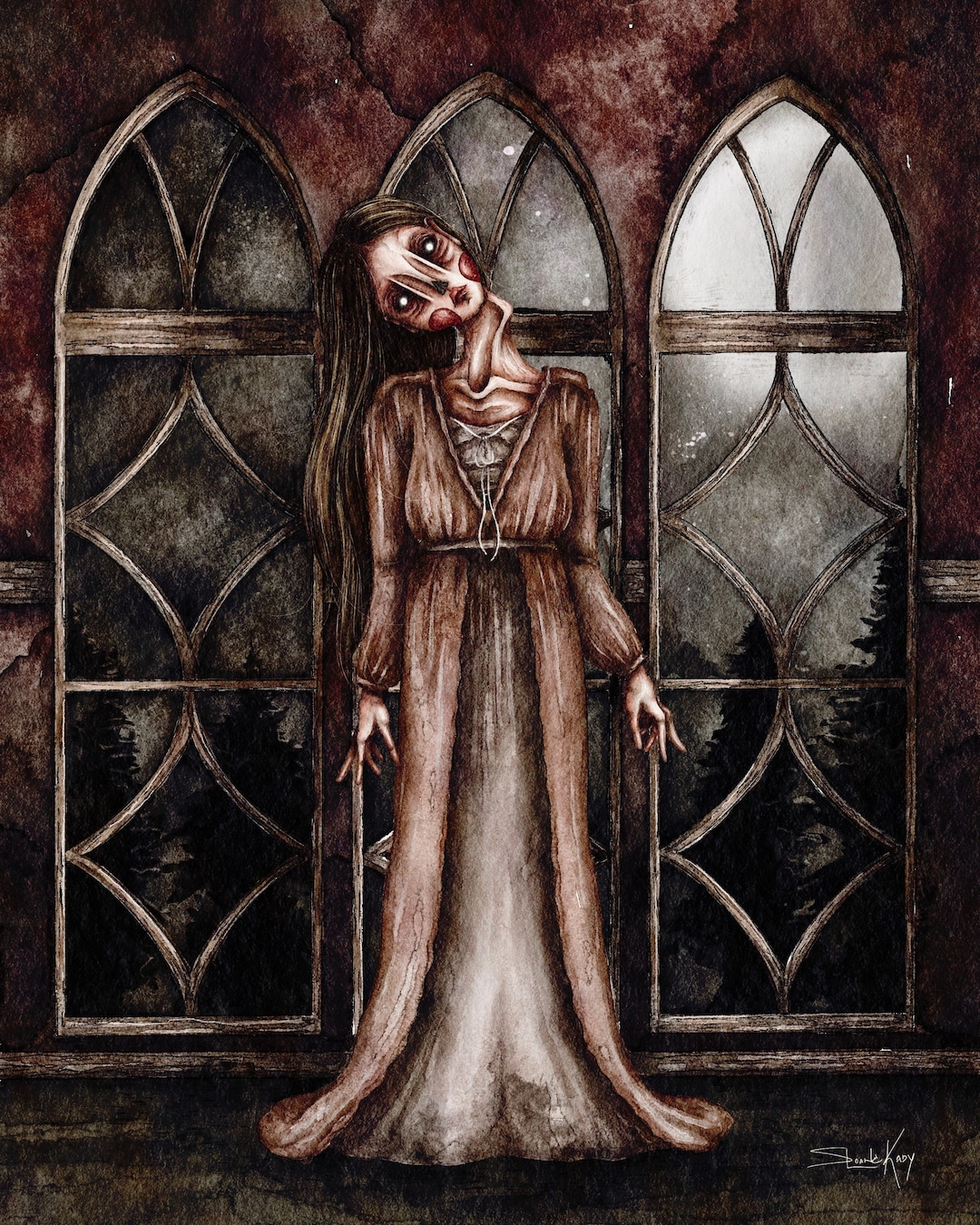 Bent Neck Lady Print, Horror Illustration, Watercolor, Haunting of Hill ...