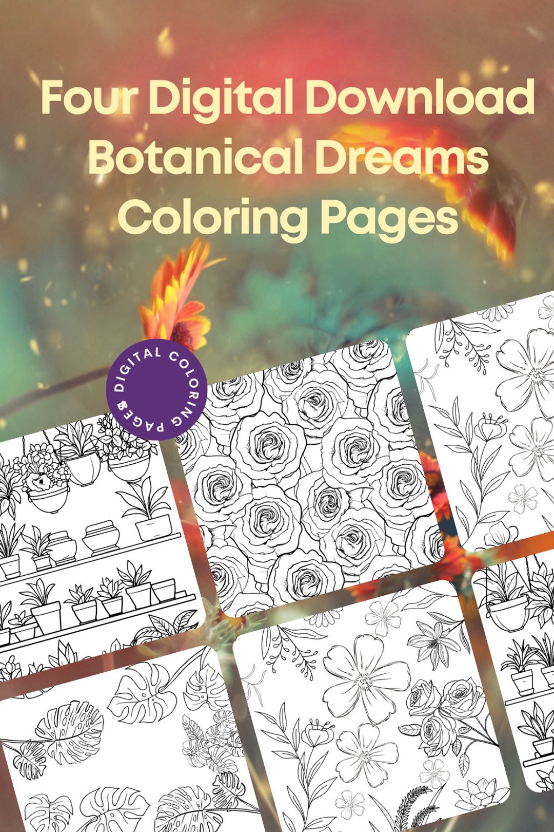 Plant Botanical Adult Coloring Pages PDF - Printable Digital Download ...