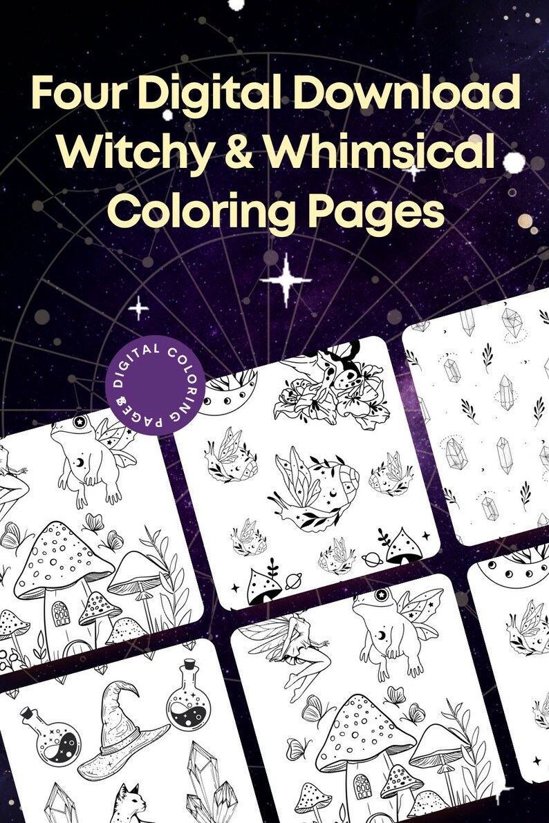 Magical Witch Cottagecore Coloring Pages- 4 Printable PDF for Instant ...