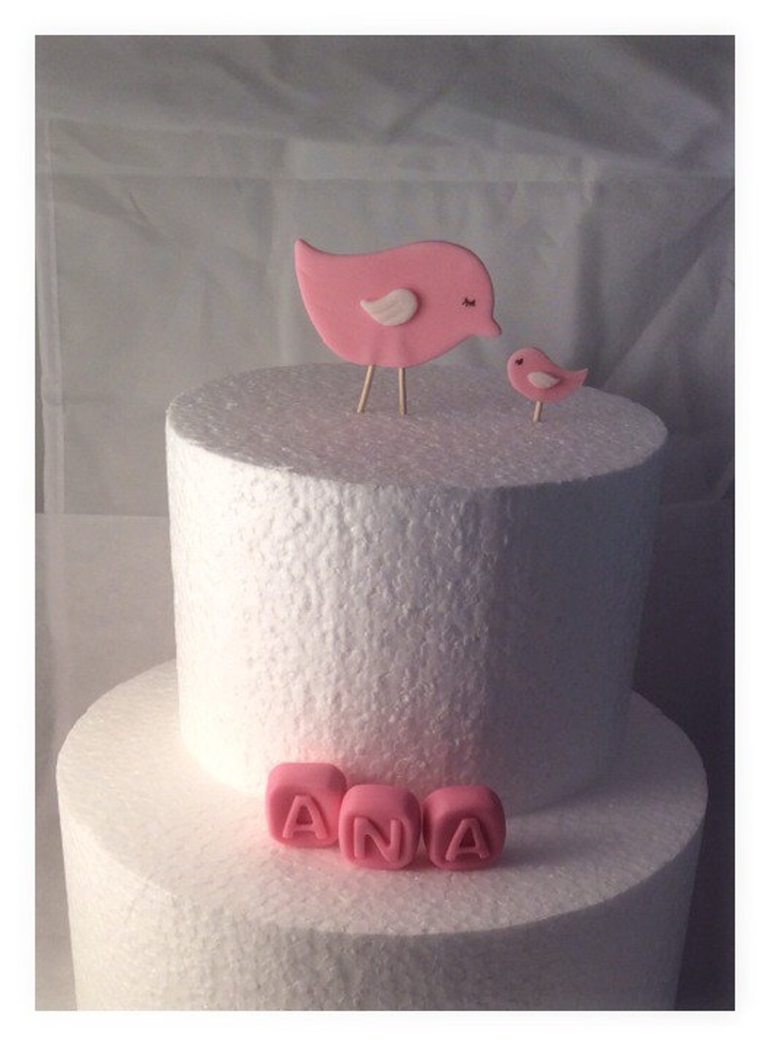 Fondant Bird & Chick Cake Topper With Letter Blocks Fondant | Etsy