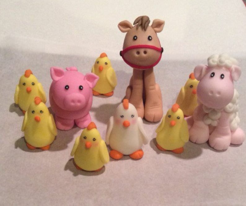Fondant Farm Animal Toppers 10 Pieces Fondant Cake Topper | Etsy