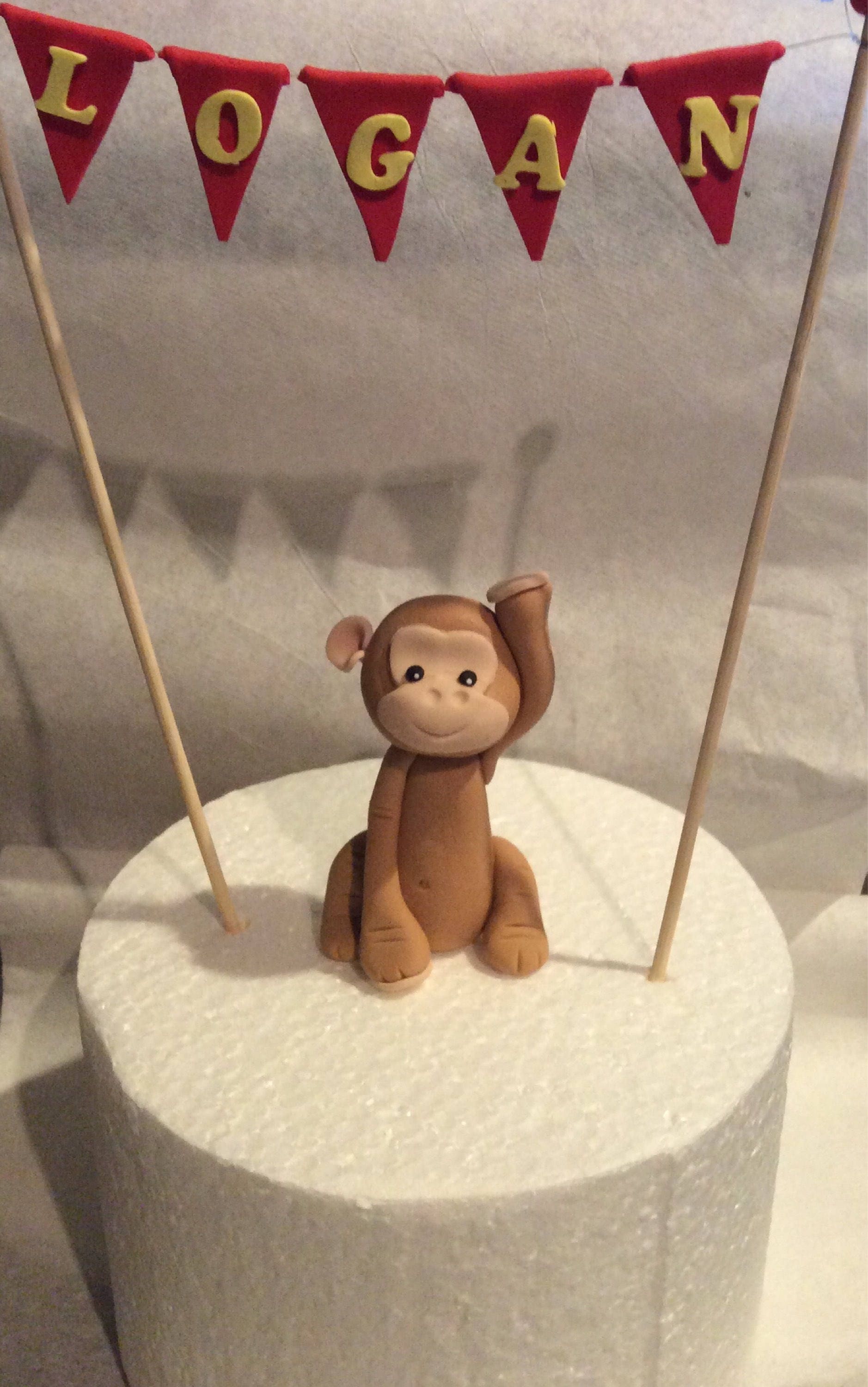 Fondant Monkey Topper With Banner | Etsy
