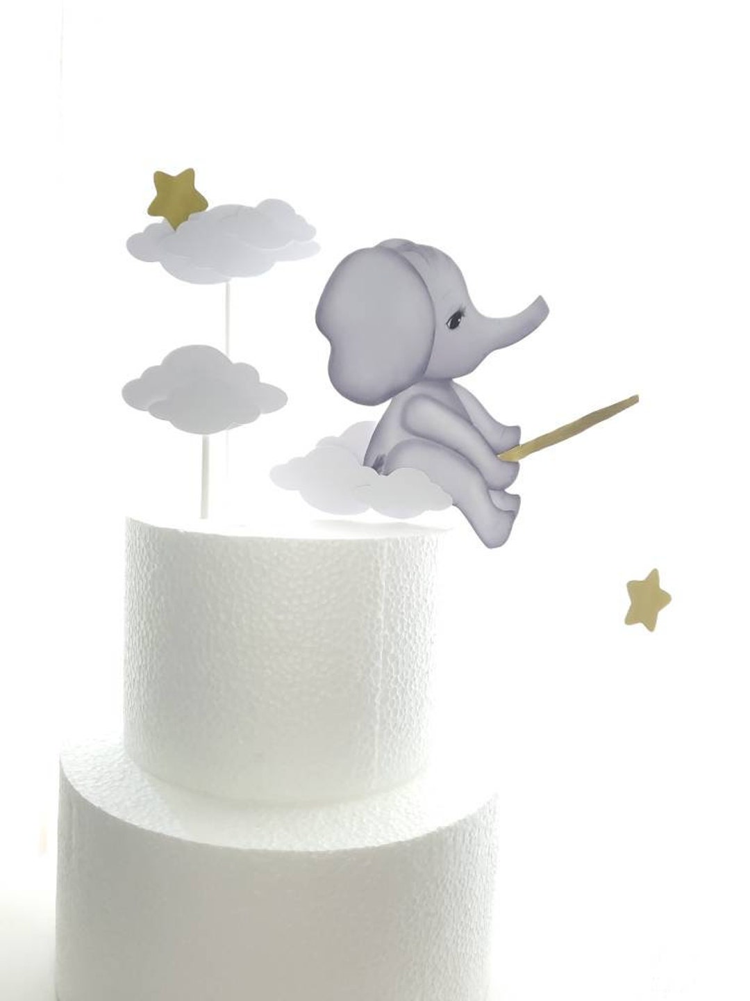 Cardstock Twinkle Little Star Elephant With GOLD Cake Topper, Birthday ...