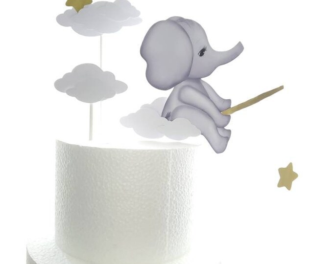 Cardstock Twinkle Little Star Elephant With GOLD Cake Topper, Birthday ...