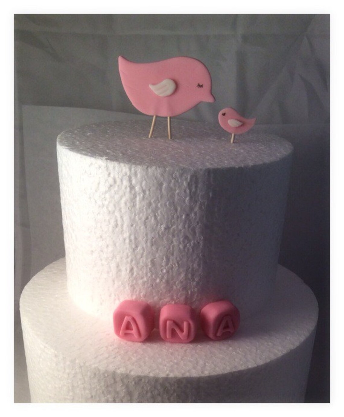Fondant Bird & Chick Cake Topper With Letter Blocks Fondant | Etsy