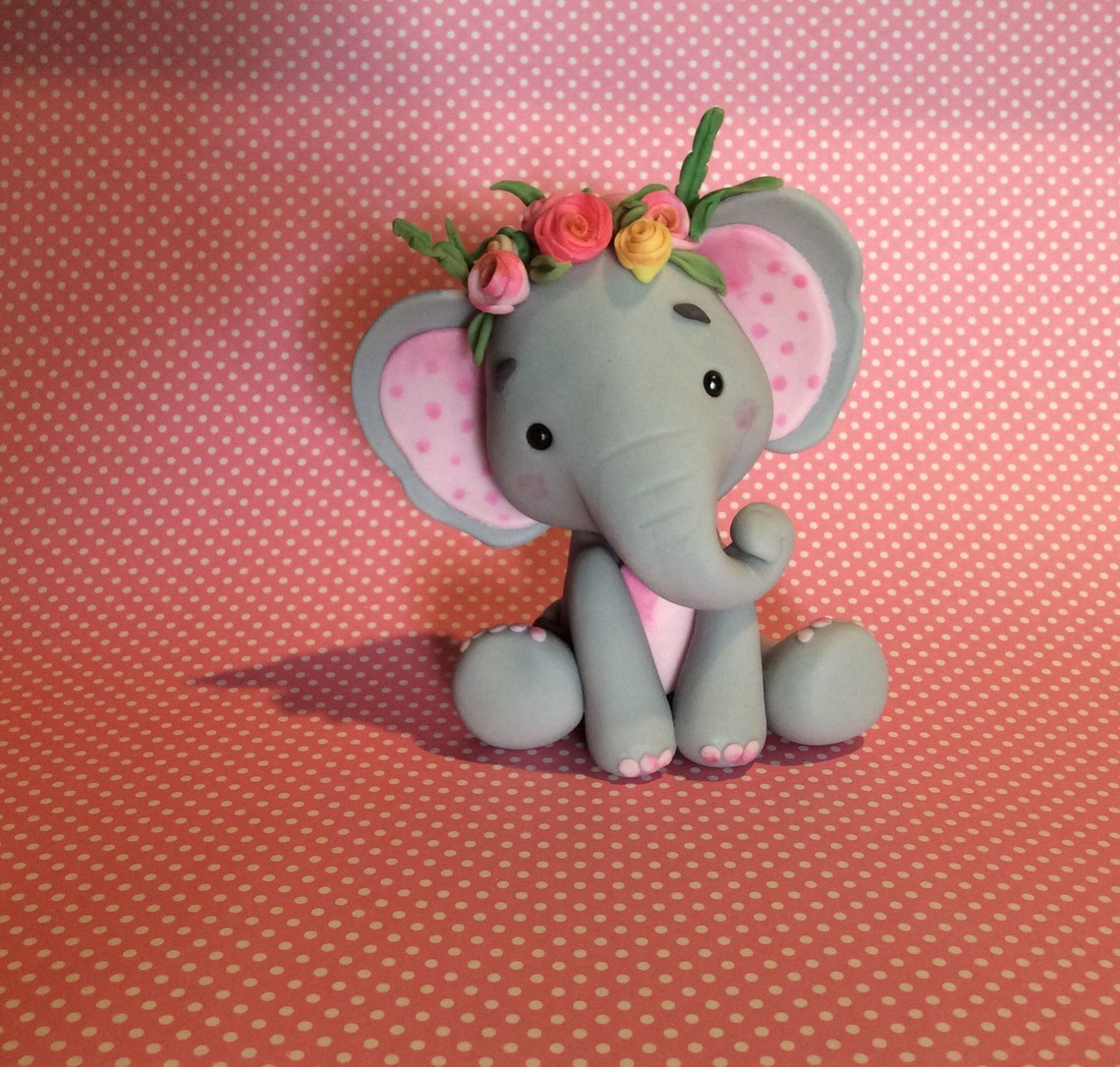 Fondant Elephant Cake Topper With Flower Spray | Etsy