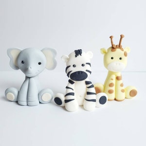 Fondant Jungle Animal Toppers: 3" Elephant, Giraffe, and Zebra, Fondant ...