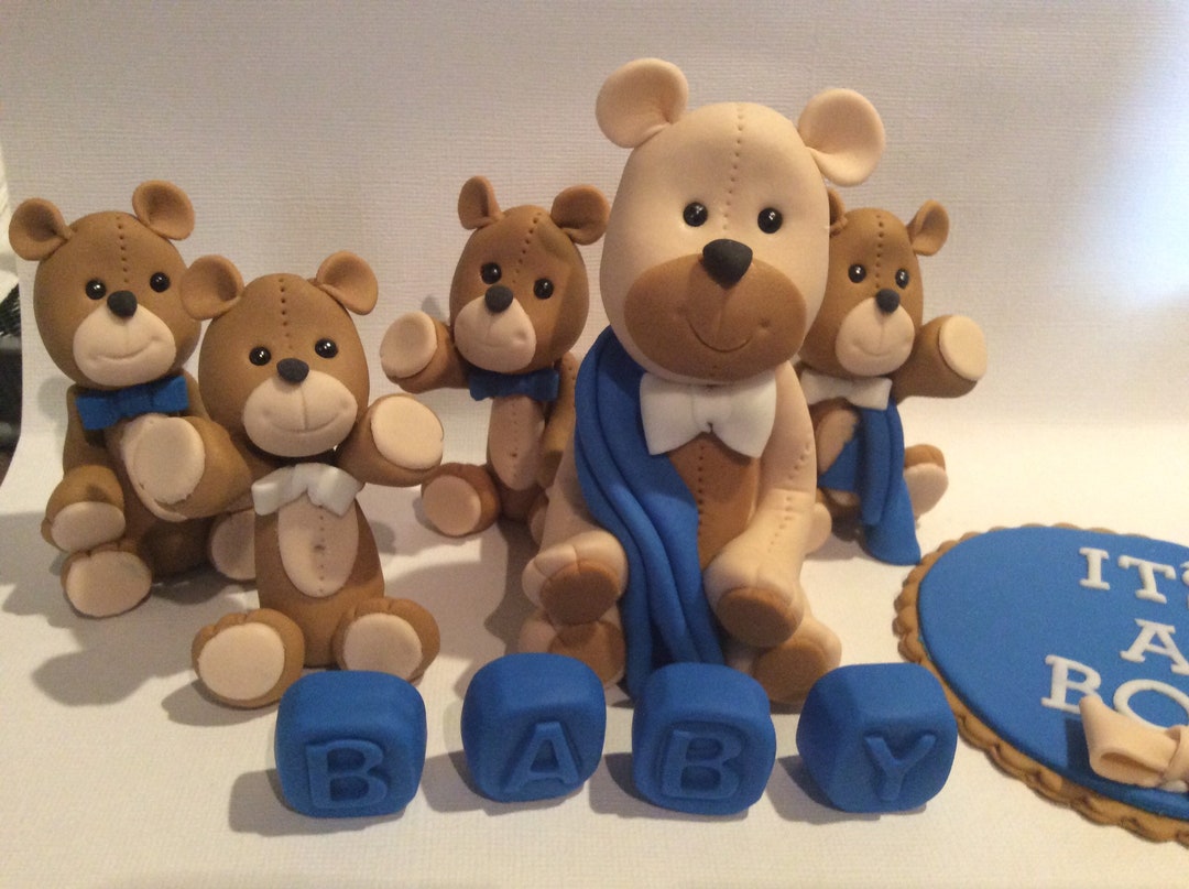 Fondant Bear SET Cake Toppers ROYAL BLUE - Etsy