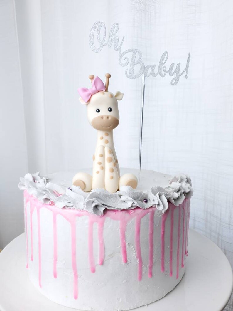 Fondant 4" Giraffe With Bow Cake Topper, Fondant Topper, Cake, Birthday ...