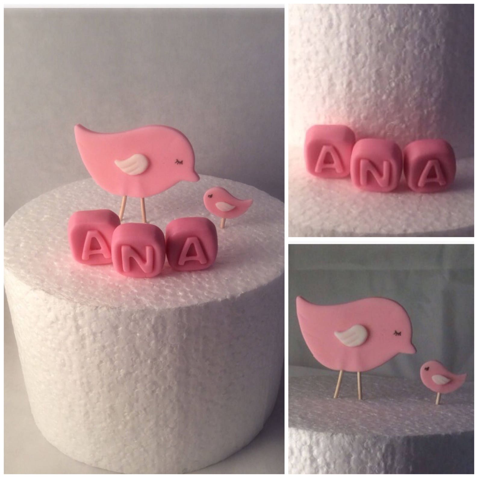 Fondant Bird & Chick Cake Topper With Letter Blocks Fondant | Etsy