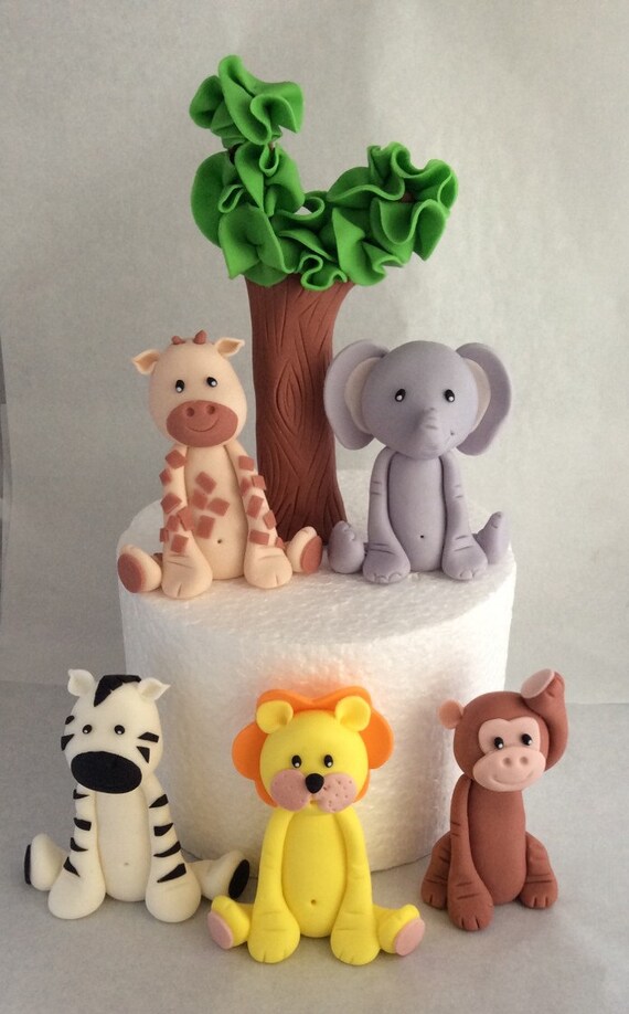 Fondant Animal Toppers Monkey Giraffe Elephant Lion Zebra & | Etsy