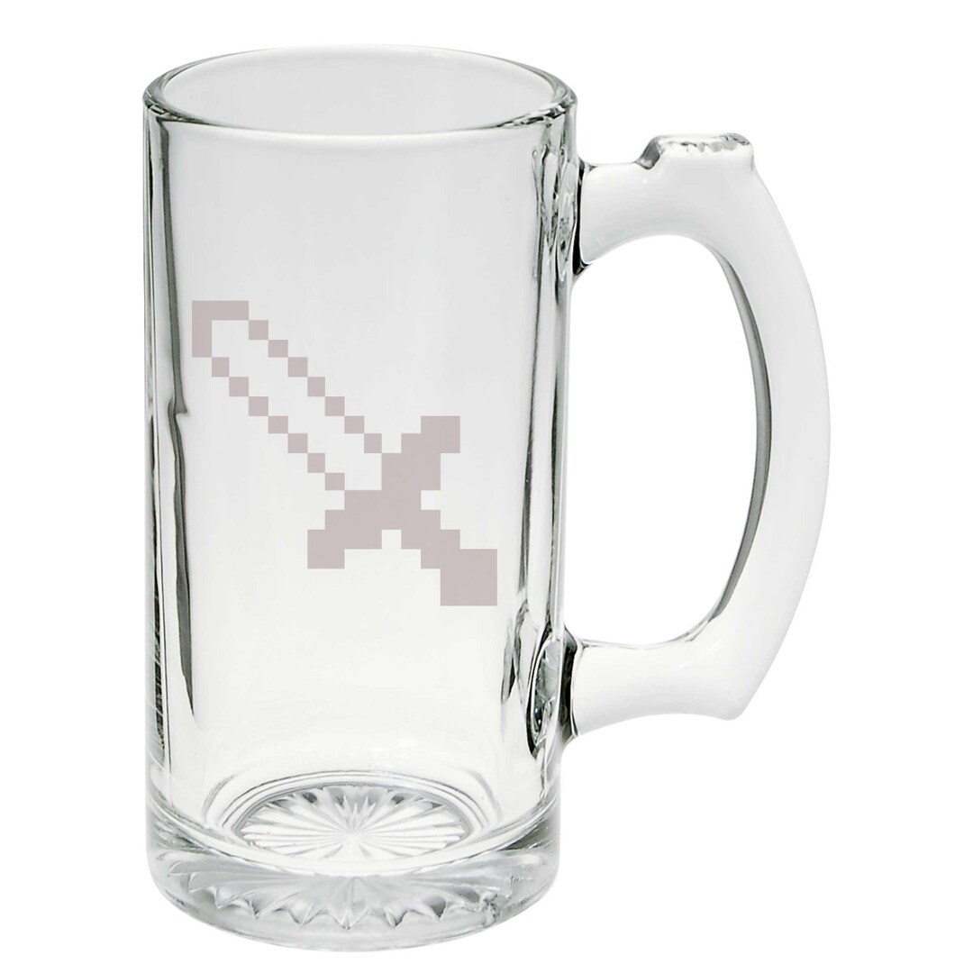 8 Bit Sword Gaming Video Game Hand Etched Mug 16 Ounce Beer Stein Glass ...