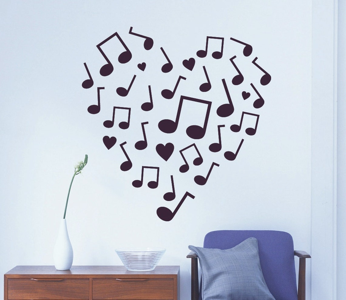 Musical Notes Heart Design Vinyl Wall Decal | Etsy
