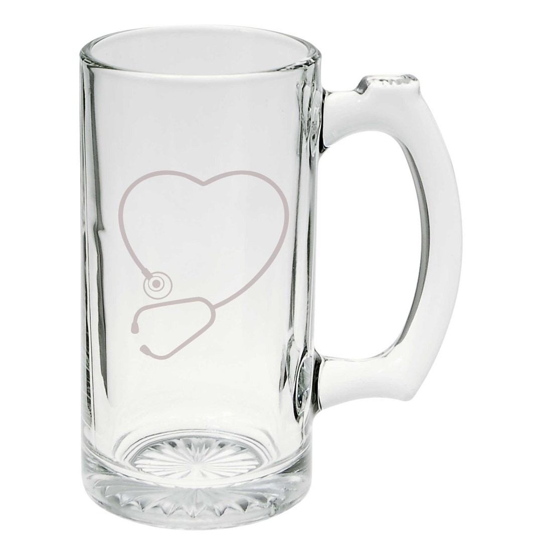 Heart Shaped Stethoscope Doctor's Utensil Hand Etched Mug - 25 Ounce ...