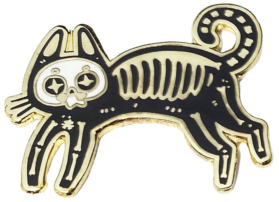 Day of the Dead Cat Skeleton Enamel Pin Brooch for Jacket Tote Hand Bag ...