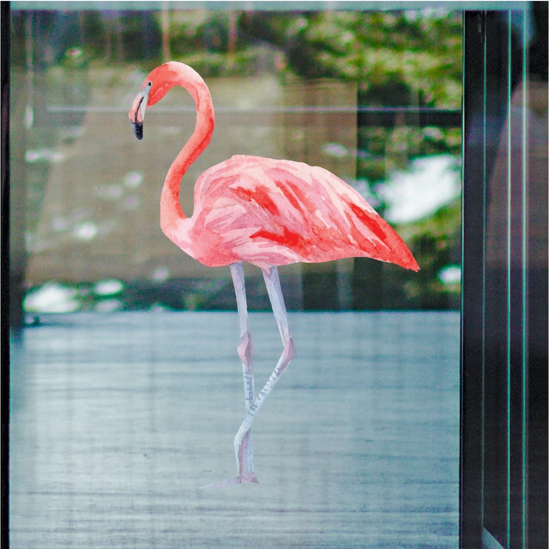 Watercolor Painted Pink Flamingo Full Color Window Cling - Etsy