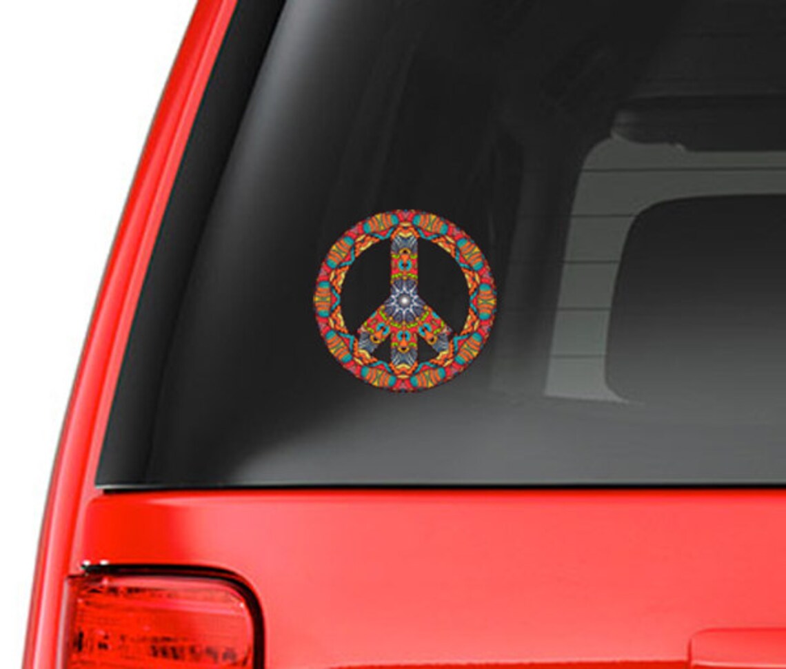 Psychedelic Peace Sign 60's Art Design Full Color - Vinyl Decal for Car ...