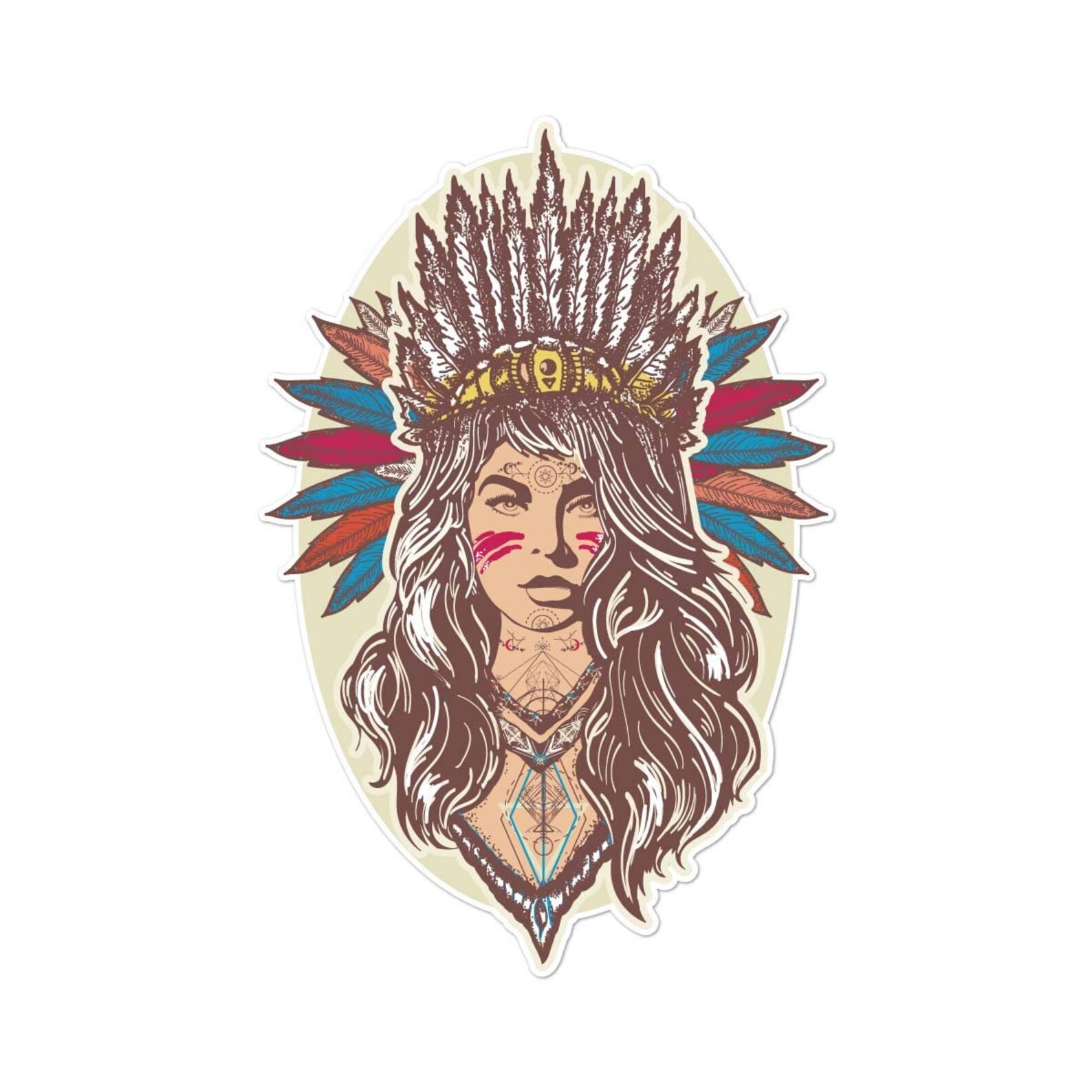 Vintage Native American Woman Full Color Vinyl Decal | Etsy