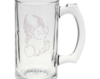 Cute Flying Pig With Wings Hand Etched Mug 16 Ounce Beer Stein | Etsy