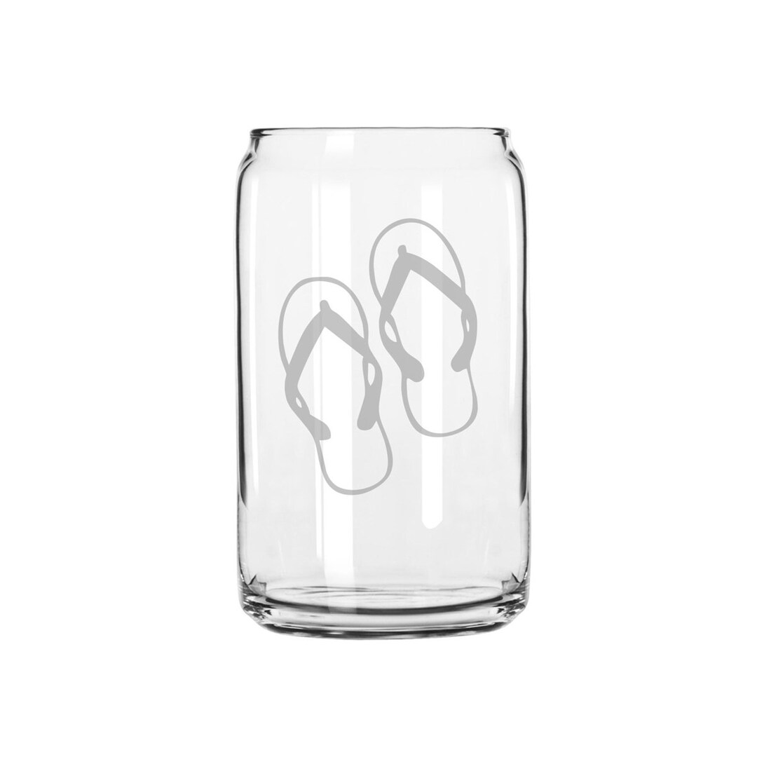 Summer Spring Flip Flops Beachware Hand Etched 16 Oz Glass Can Cup Etsy