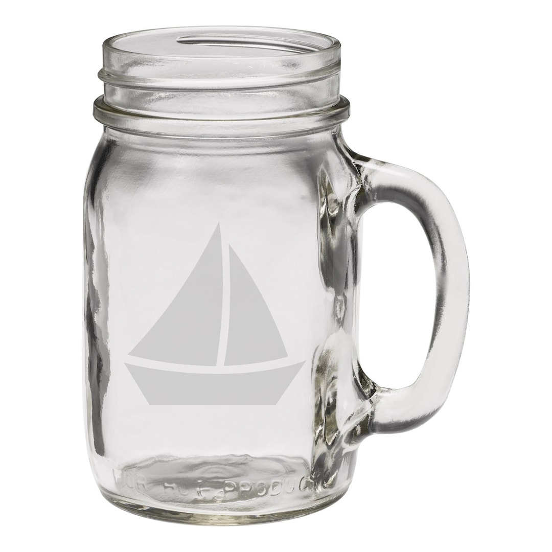 Cute Sailboat 12 Oz Hand Etched Glass Mason Jar Mug - Etsy