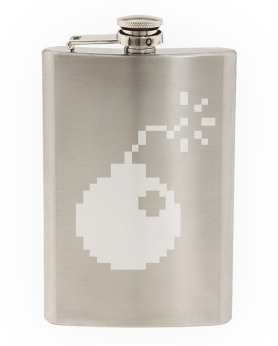 8 Bit Bomb Game Style Etched Hip Flask 8oz | Etsy
